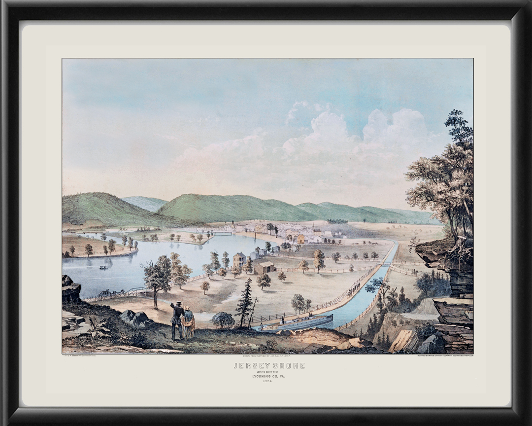 Jersey Shore PA 1854 Restored Map | Vintage City Maps