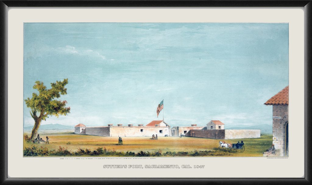 Sutter's Fort Sacramento CA 1847 Restored Map | Vintage City Maps