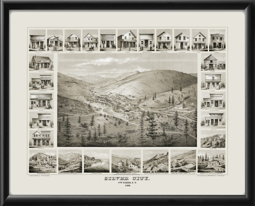 Silver City ID 1866 Restored Map | Vintage City Maps