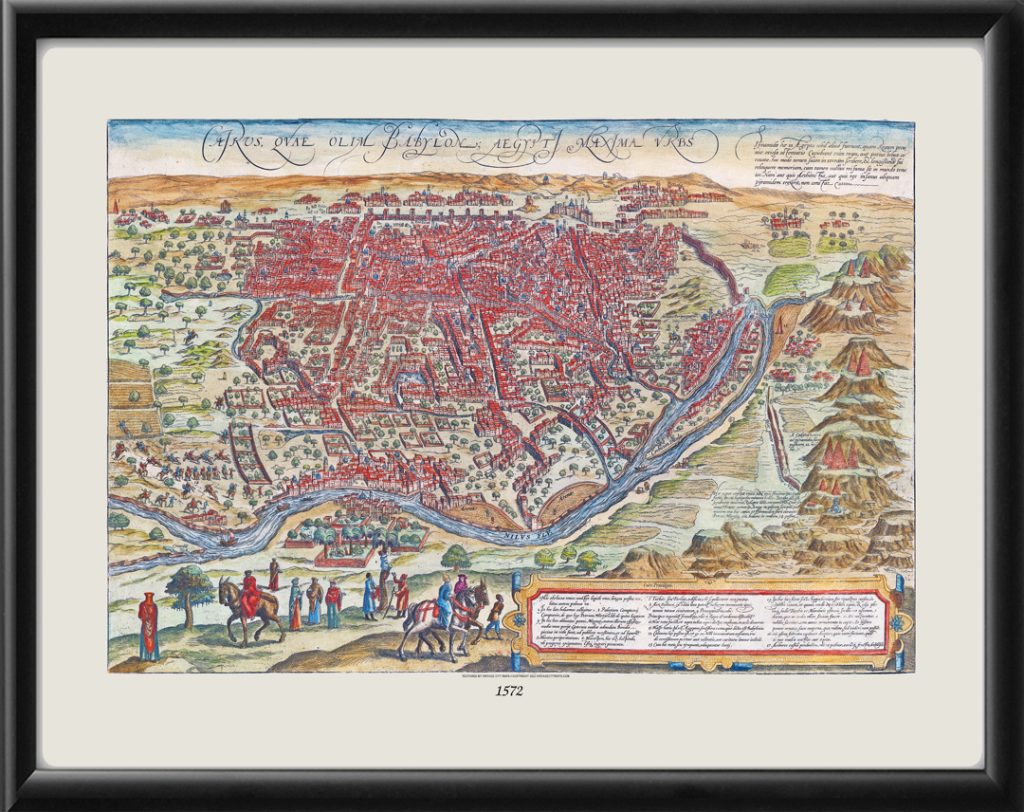 Cairo Egypt 1572 - Restored Bird's Eye View Map | Vintage City Maps