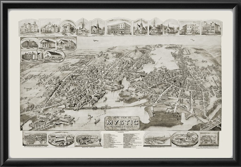 Mystic, Connecticut 1912 - Vintage City Maps, Restored City Maps