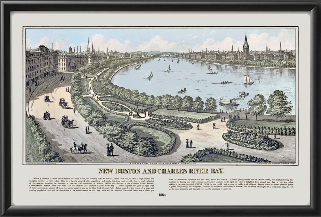 New Boston and Charles River Bay 1884 Restored Map | Vintage City Maps