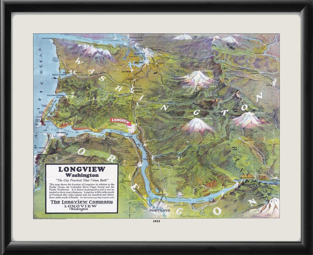 Longview WA 1923 Restored Map | Vintage City Maps