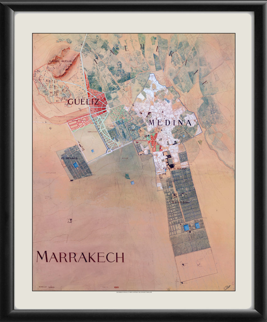 Marrakech Morocco 1921 Restored Map | Vintage City Maps
