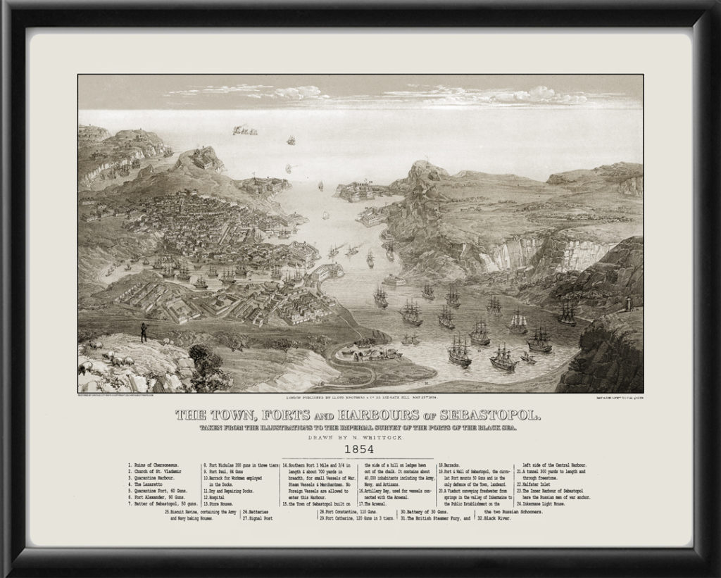 Sebastopol Ukraine 1854, Vintage City Maps, Restored City Maps