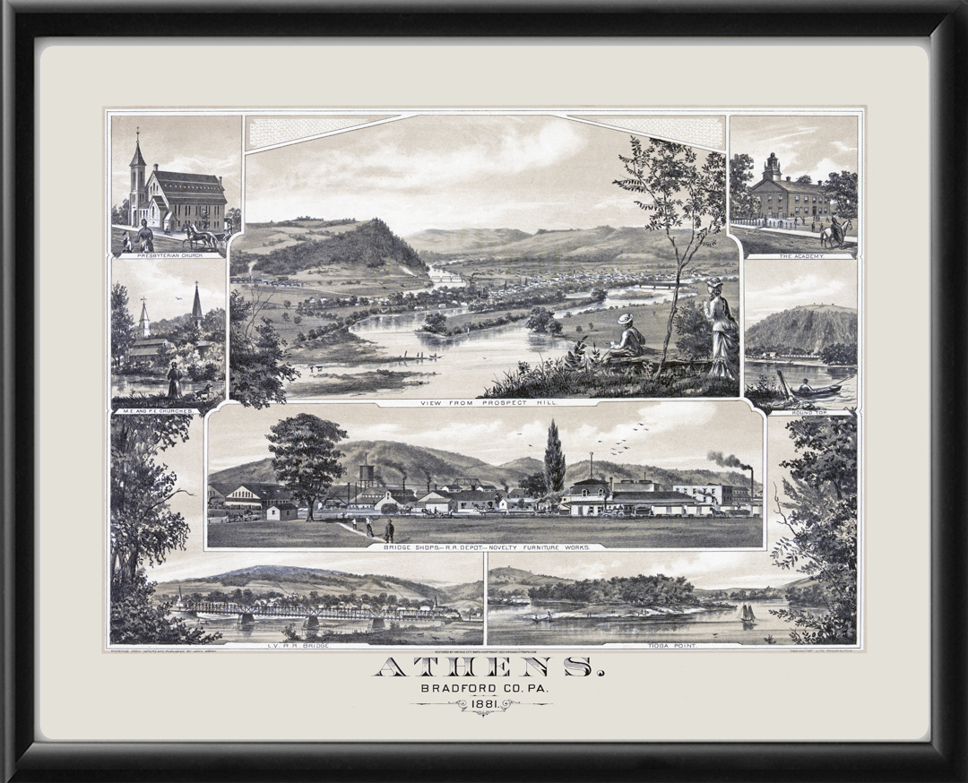 Athens PA 1881 Restored Map | Vintage City Maps