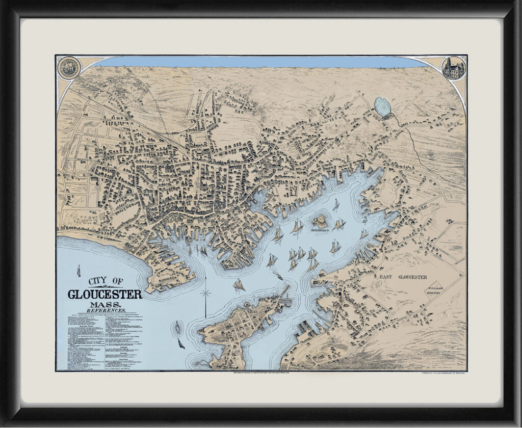 Gloucester MA 1873 - Restored Bird's Eye View Map | Vintage City Maps
