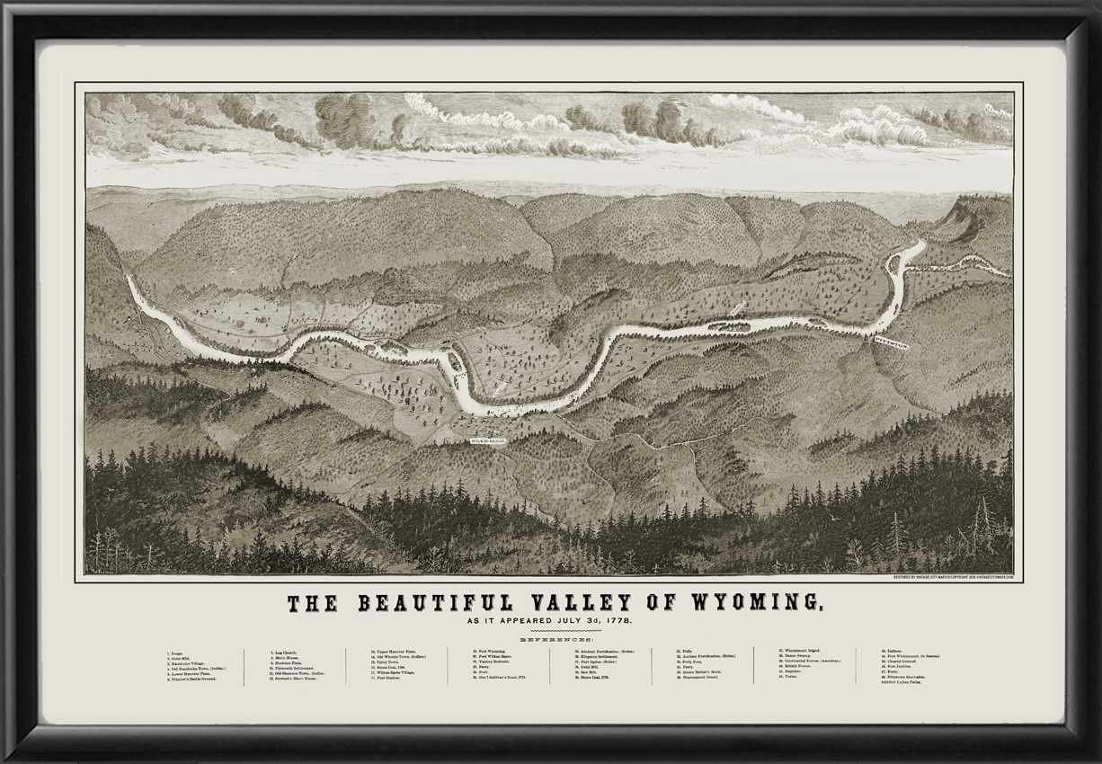 Wyoming Valley PA 1778 Restored Map | Vintage City Maps