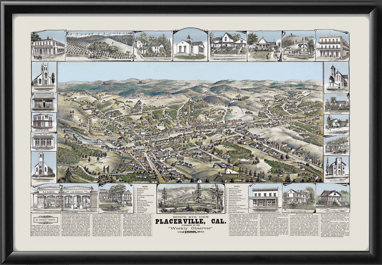 Placerville CA 1888 (Color) - Vintage City Maps, Restored Views