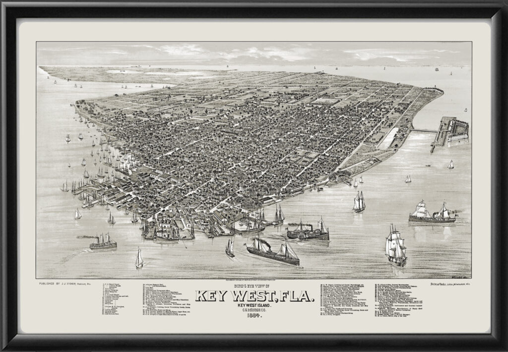 Key West FL 1894 Restored Map | Vintage City Maps