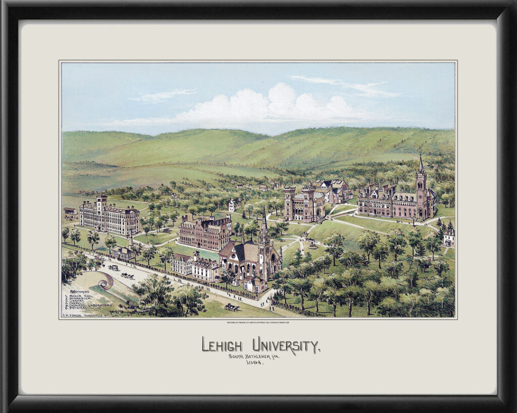 Lehigh University - Bethlehem PA 1894 (Color) - Vintage City Maps