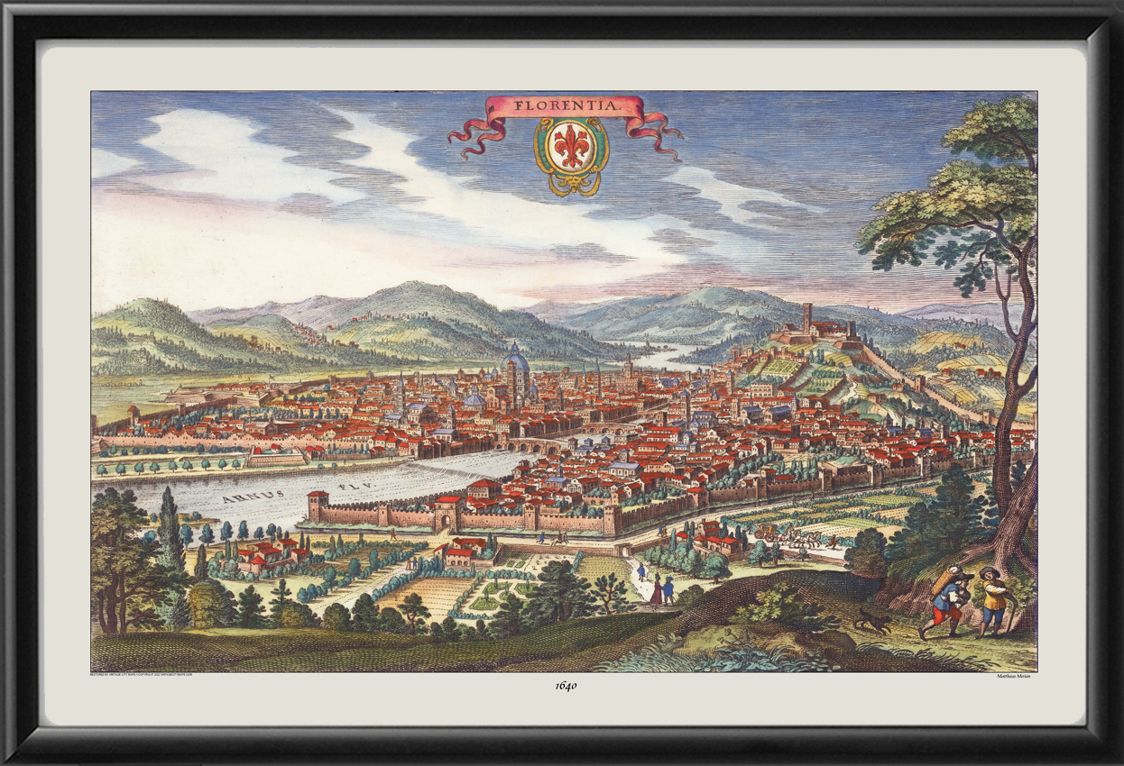Florence Italy 1640 (Color) Restored Map | Vintage City Maps