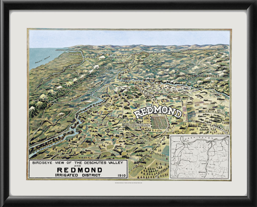 Redmond and Dechutes Valley 1910 (Color) - Vintage City Maps
