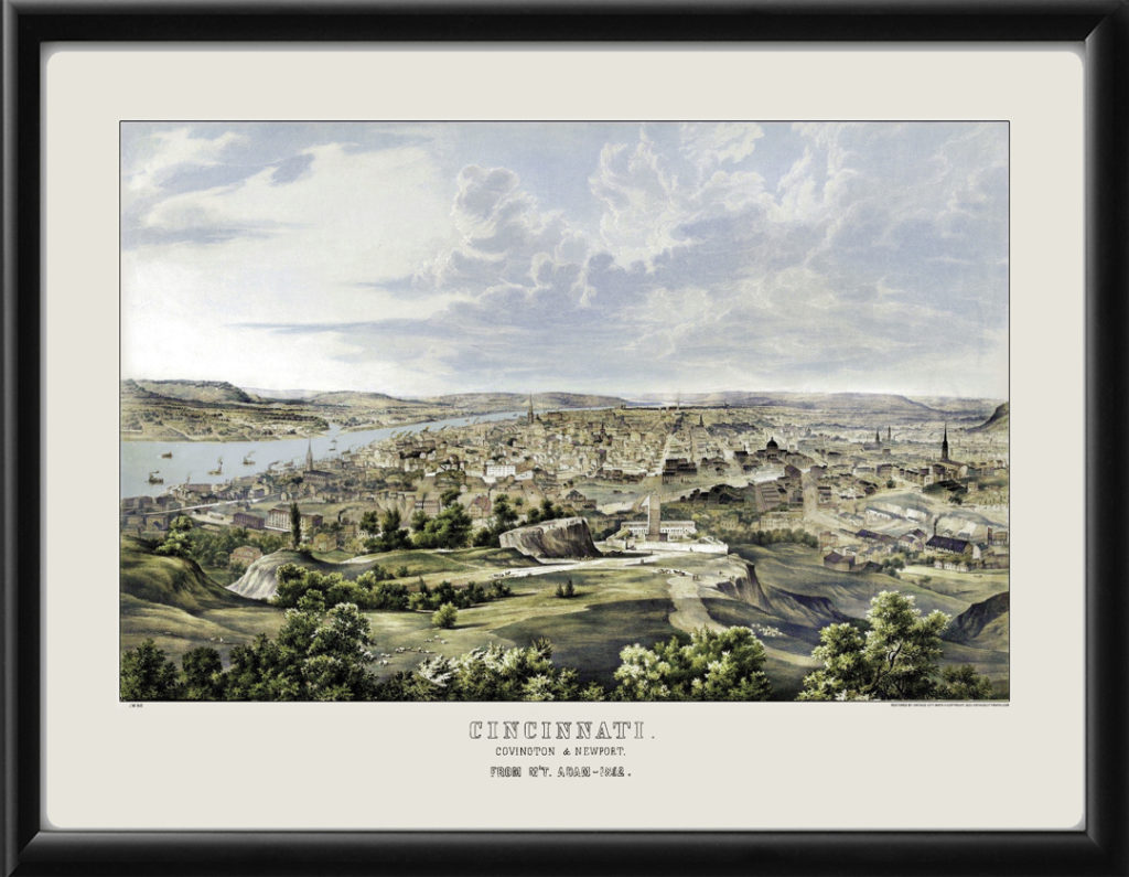Cincinnati OH 1852 (Color) - Vintage City Maps, Restored Views