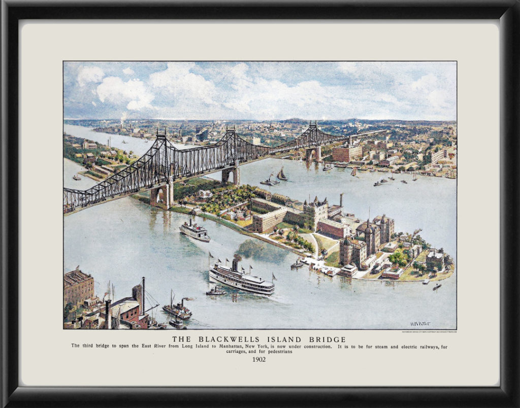 Blackwell Island Bridge NY 1902 (Color) - Vintage City Maps