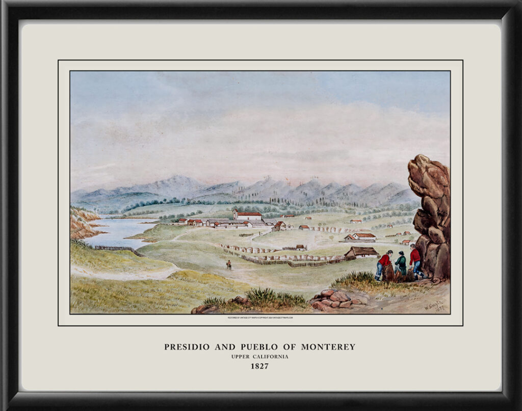 Presidio and Pueblo of Monterey CA 1827 - Vintage City Maps - Restored ...
