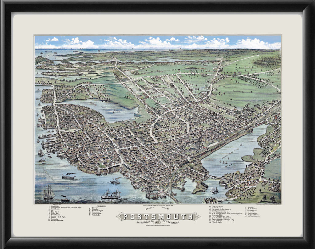 Portsmouth NH 1877 (Color) - Vintage City Maps, Restored Views