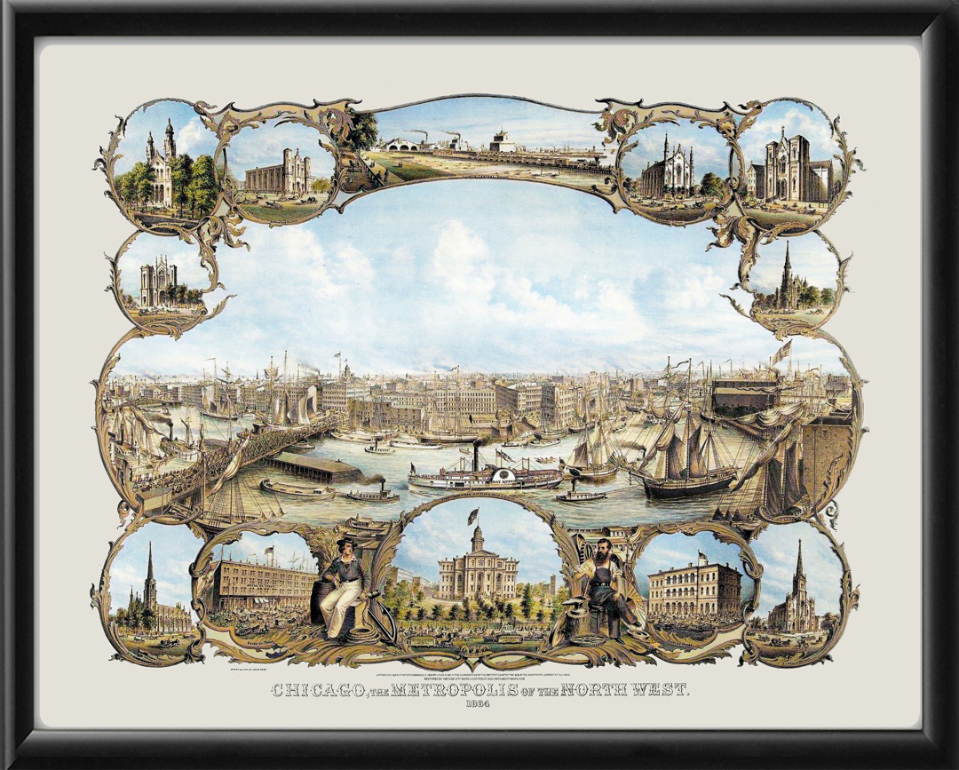 Chicago IL 1864 Restored Map | Vintage City Maps