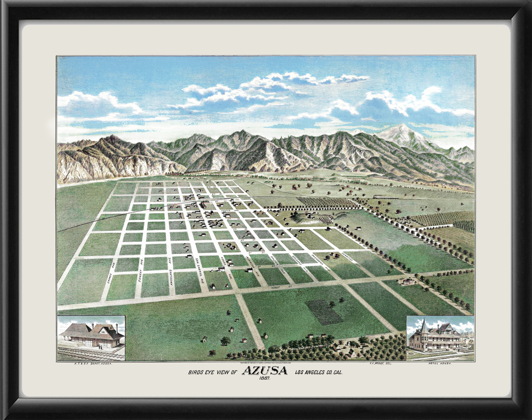 Azusa CA 1887 (Color) Restored Map | Vintage City Maps