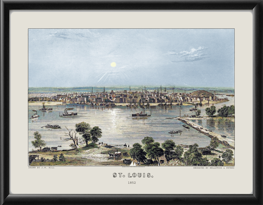 St. Louis MO 1852 (Color) Restored Map | Vintage City Maps