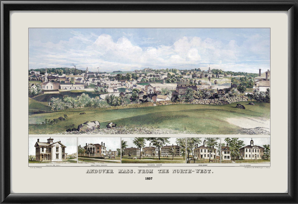 Andover MA 1857 (Color) - Restored Bird's Eye View | Vintage City Maps