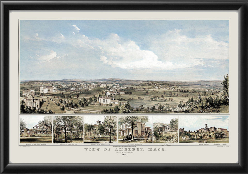 Bird's eye view of Amherst, Mass., 1855 - Vintage City Maps