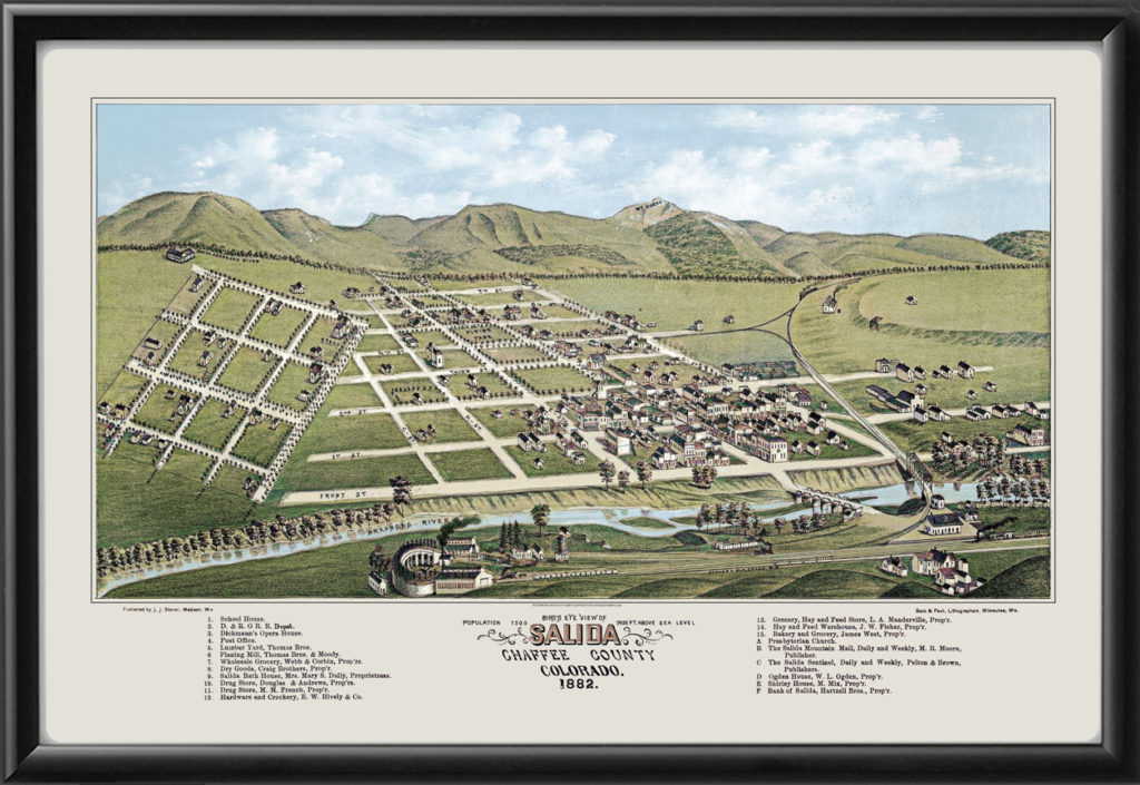Salida CO 1882 (Color) Restored Map | Vintage City Maps
