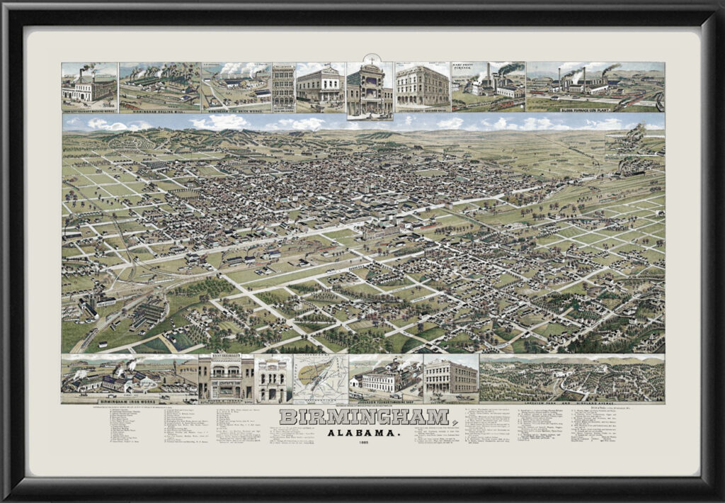 Birmingham AL 1885 (Color) - Vintage City Maps, Restored Maps