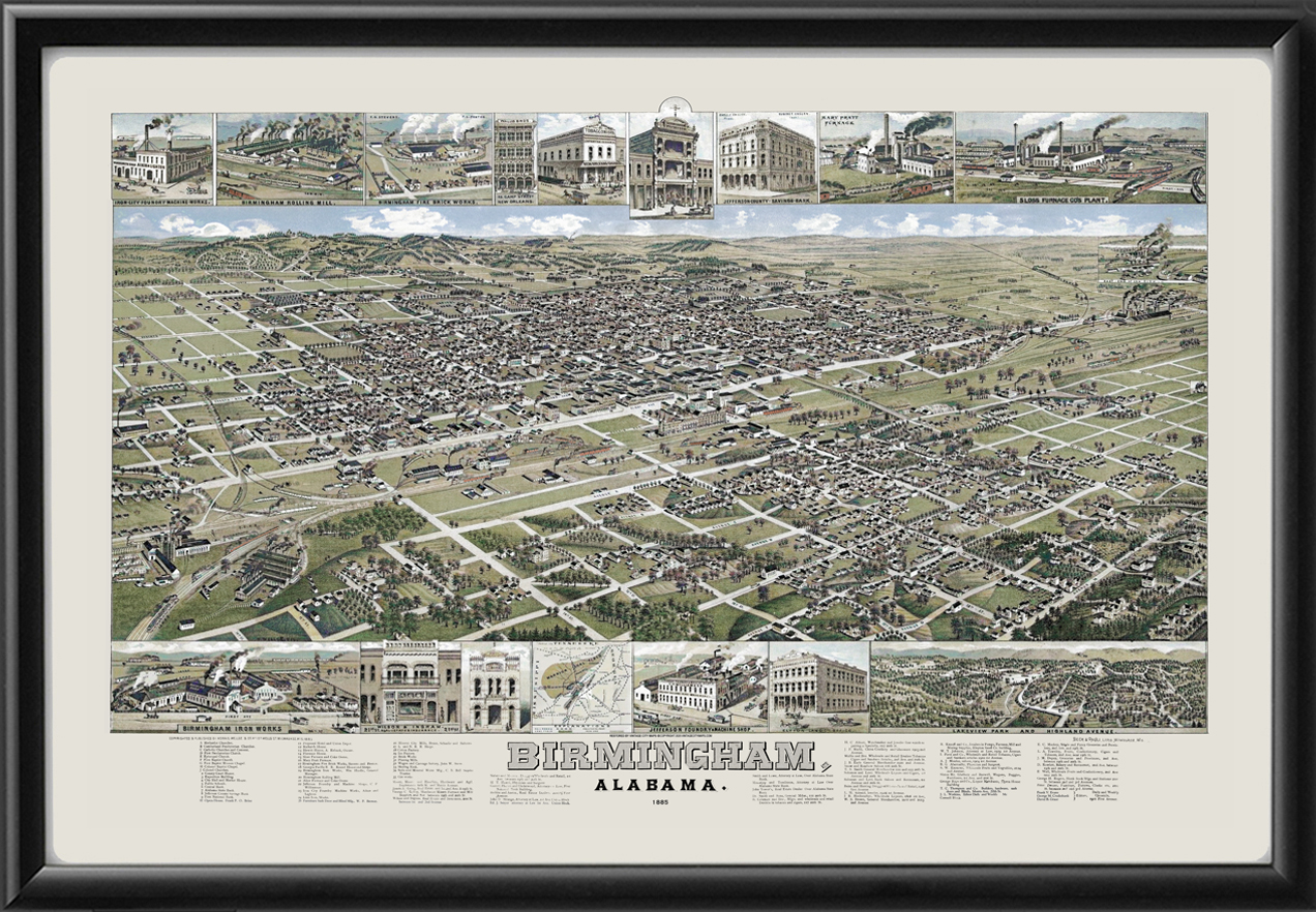 Birmingham AL 1885 (Color) - Vintage City Maps, Restored Maps
