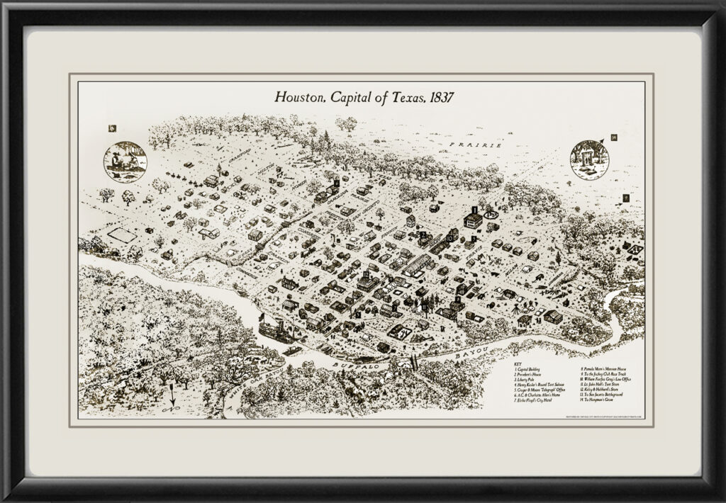 Houston TX 1837 Restored Map | Vintage City Maps
