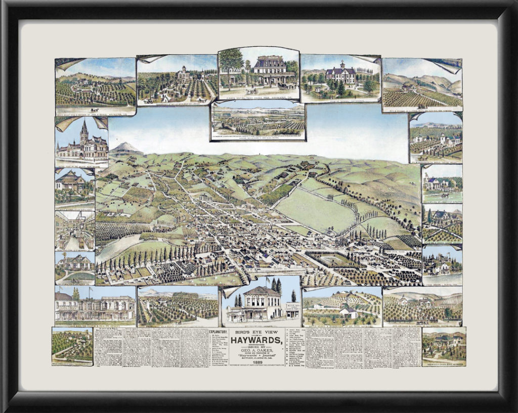 Hayward CA 1889 (Color) Restored Map | Vintage City Maps