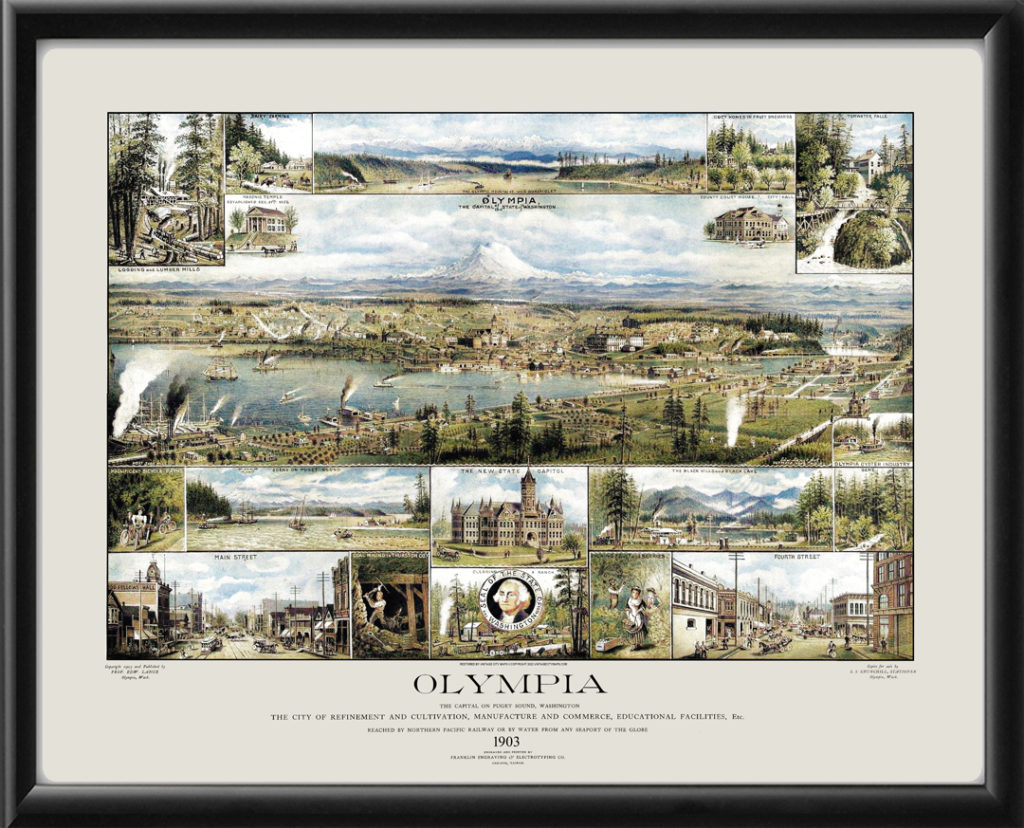 Vintage City Maps - Birdseye view map of Olympia, WA 1903