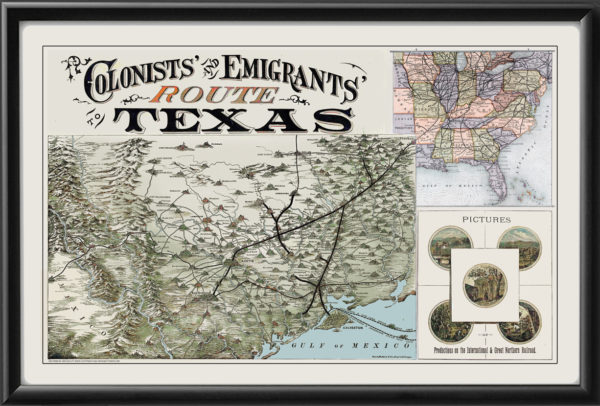 Colonists' & Emigrants' Route to Texas 1877 - Vintage City Maps