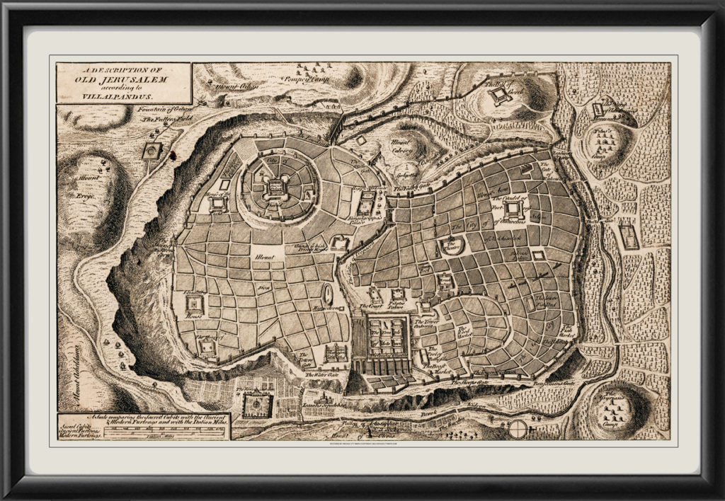 Old Jerusalem 1725 Restored Map | Vintage City Maps