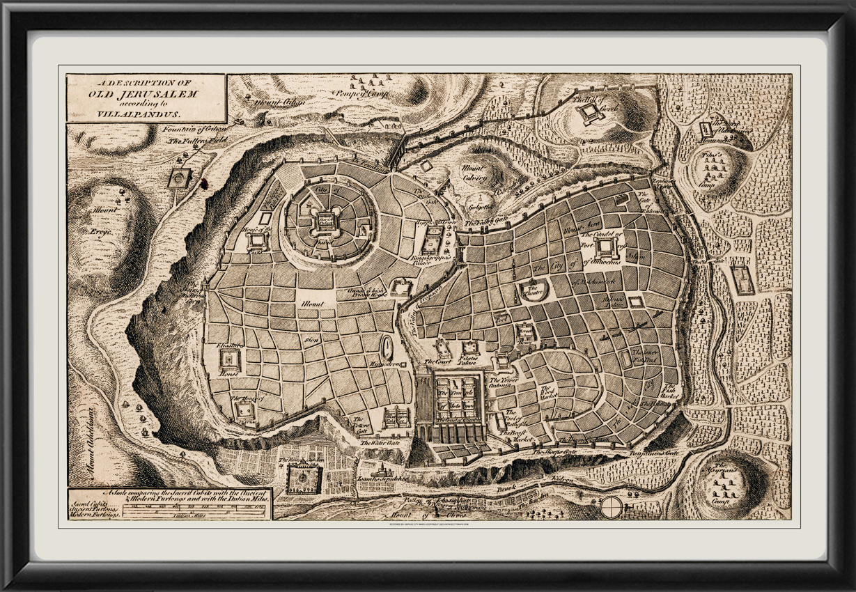 Old Jerusalem 1725 Restored Map | Vintage City Maps
