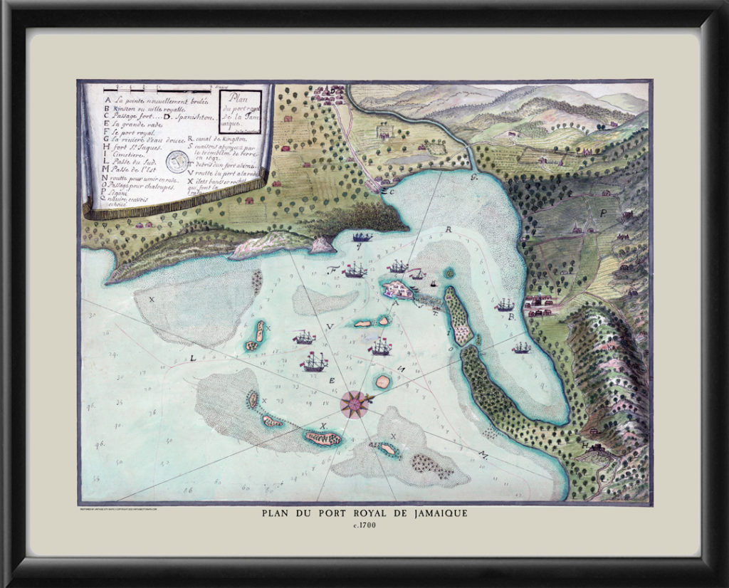 Port Royal Jamaica 1700 Restored Map | Vintage City Maps
