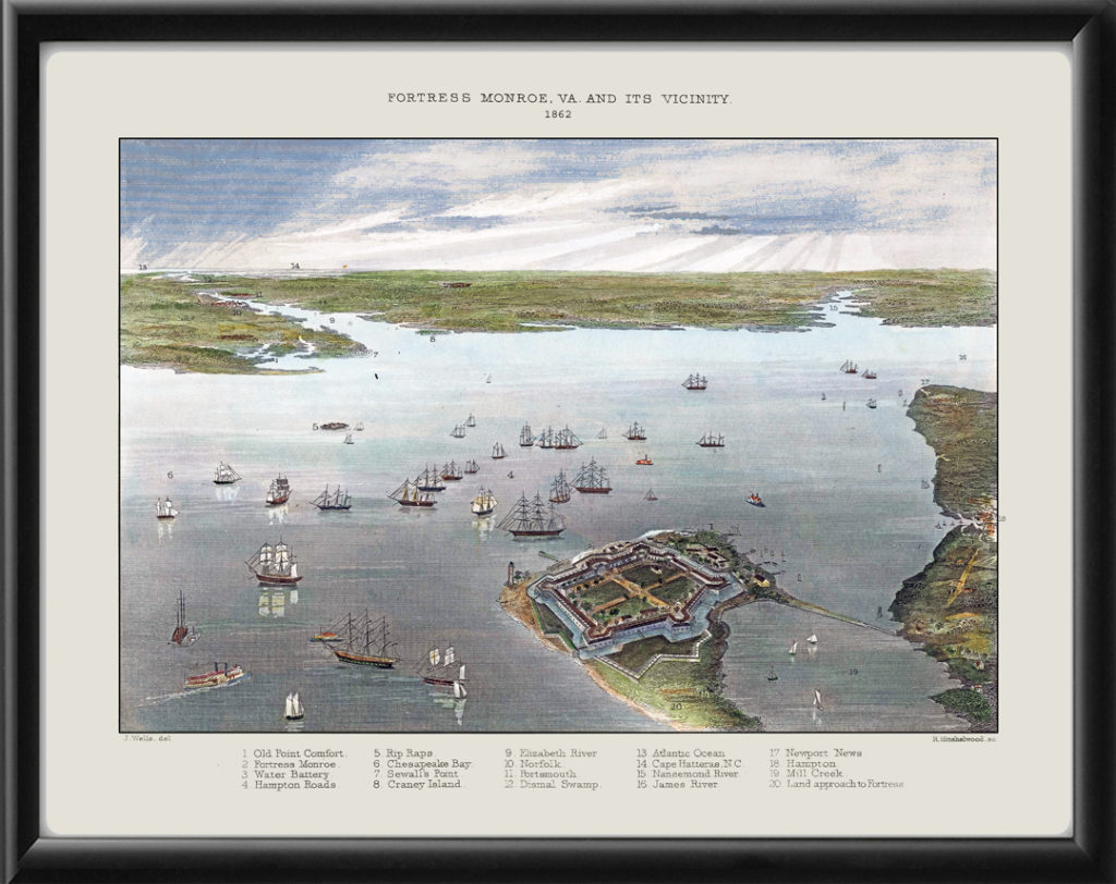 Fort Monroe VA 1862 Restored Map | Vintage City Maps