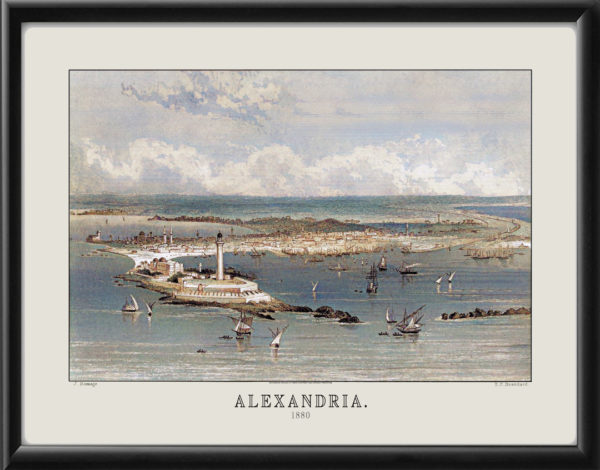 The Port of Alexandria, Egypt, 1880 (Color) - Vintage City Maps