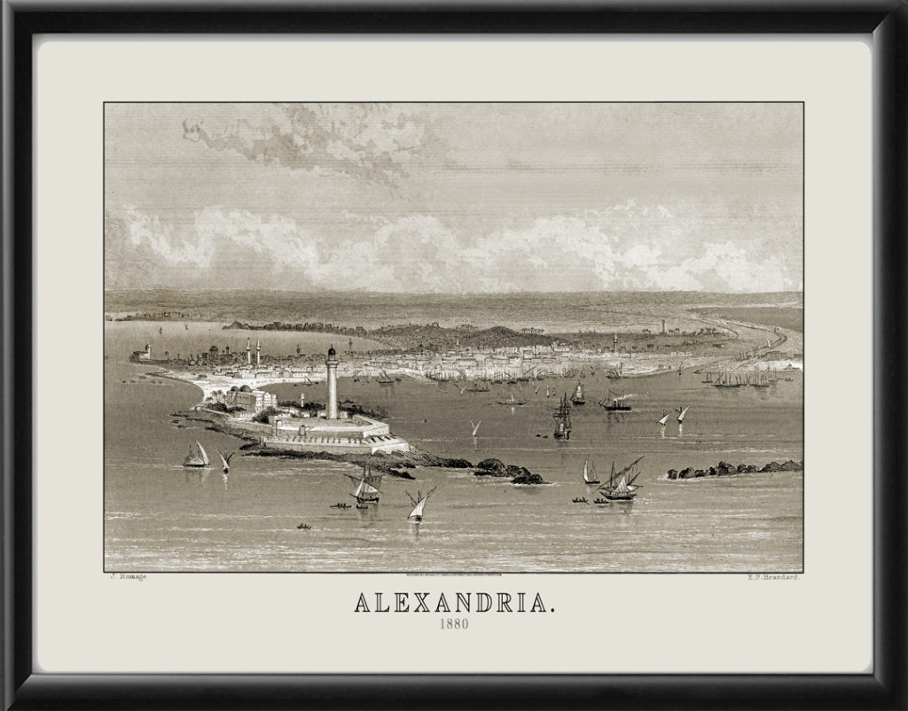 The Port of Alexandria, Egypt, 1880 Map Restored Map | Vintage City Maps