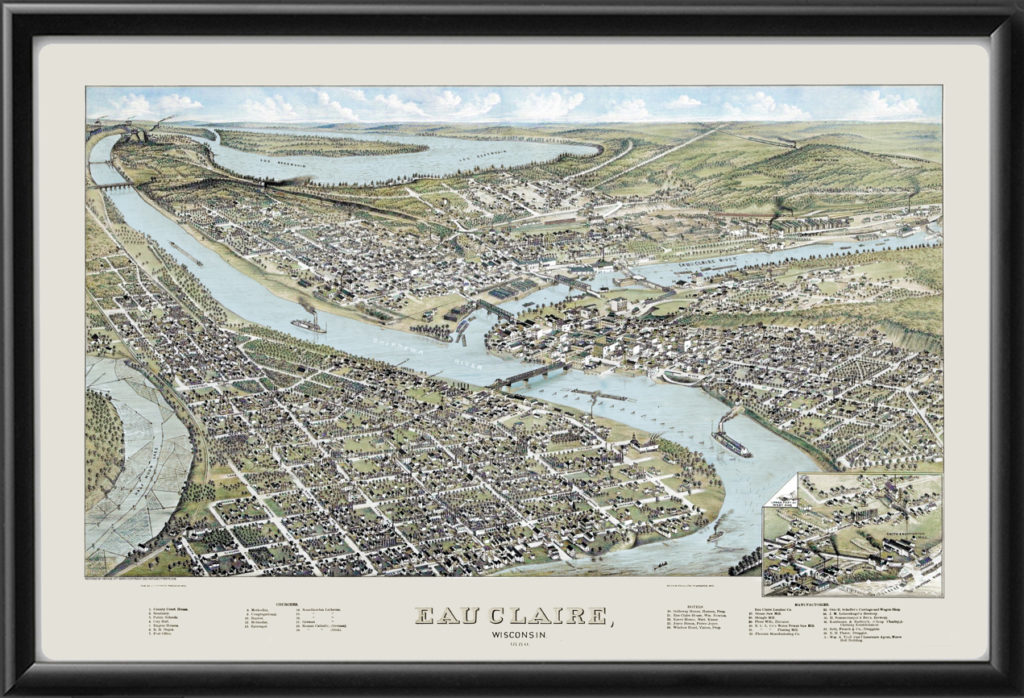 Eau Claire WI 1880 (Color) - Vintage City Maps