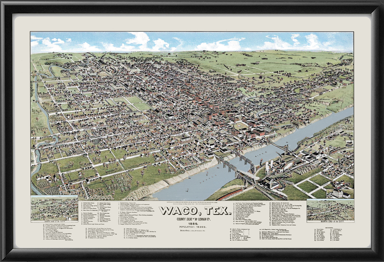 Waco TX 1886 (Color) Restored Map | Vintage City Maps