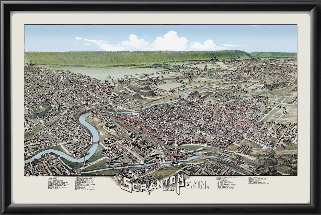 Scranton PA 1890 (Color) Restored Map | Vintage City Maps