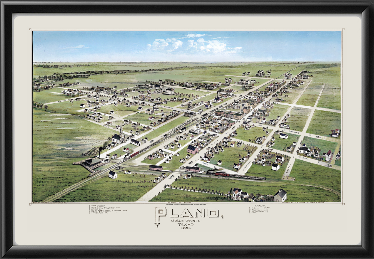 Plano TX 1891 (Color) - Restored Bird's Eye View Map | Vintage City Maps