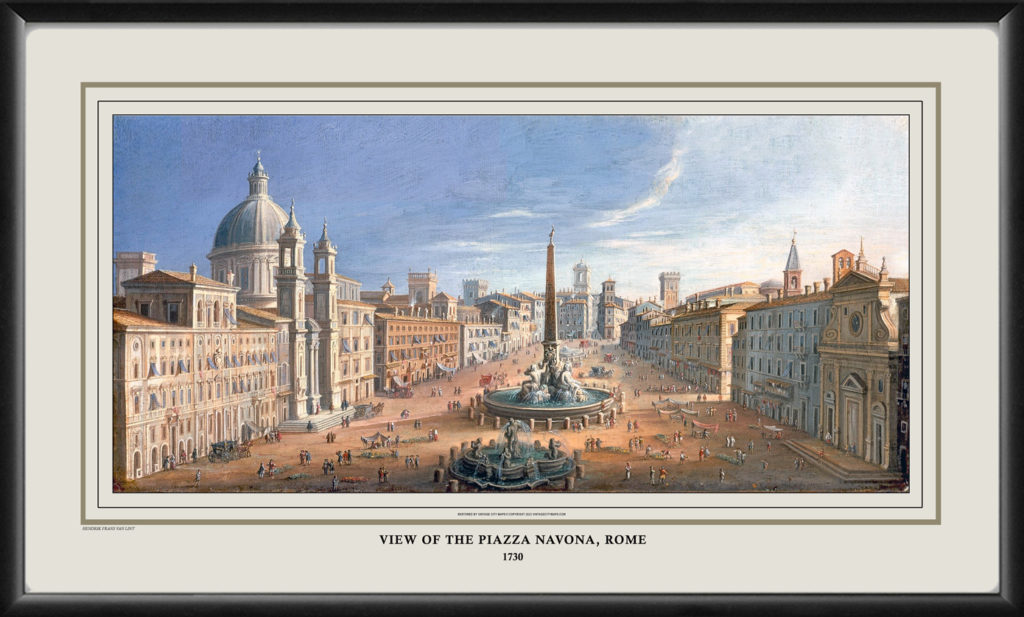 View of the Piazza Navona in Rome 1730 - Vintage City Maps