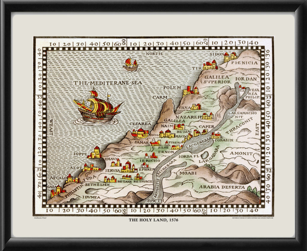 The Holy Land 1576 Restored Map | Vintage City Maps