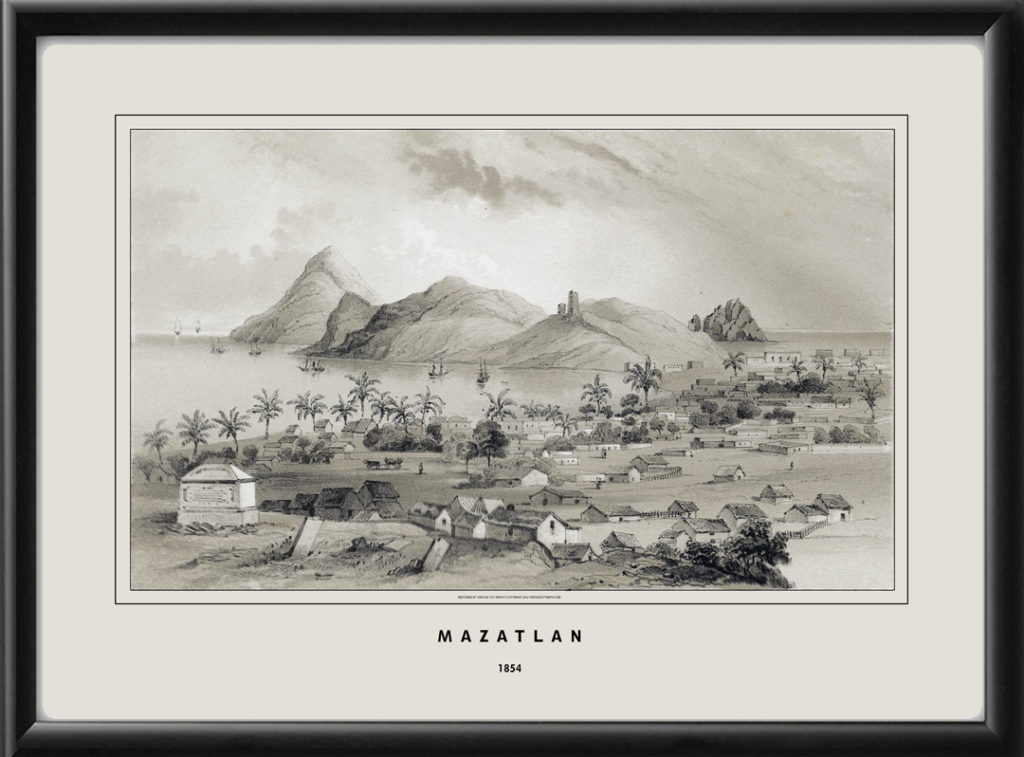 Mazatlan Mexico 1854 Restored Map | Vintage City Maps