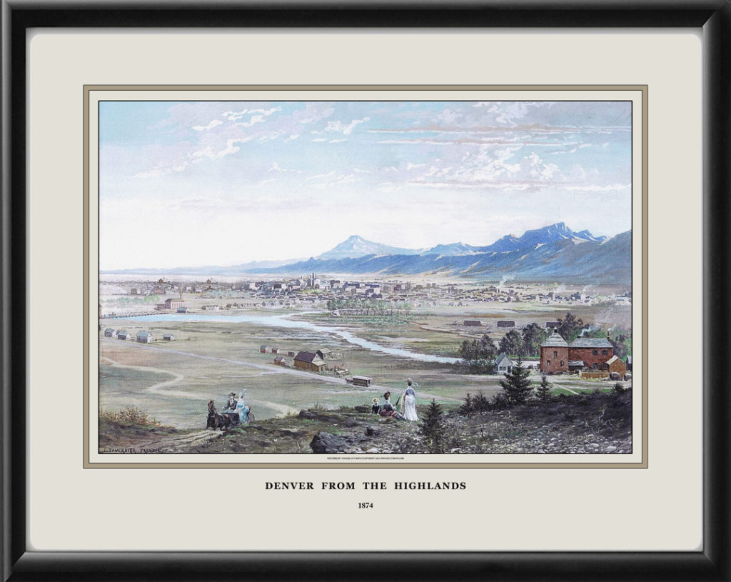 Denver From the Highlands, 1874 - Vintage City Maps