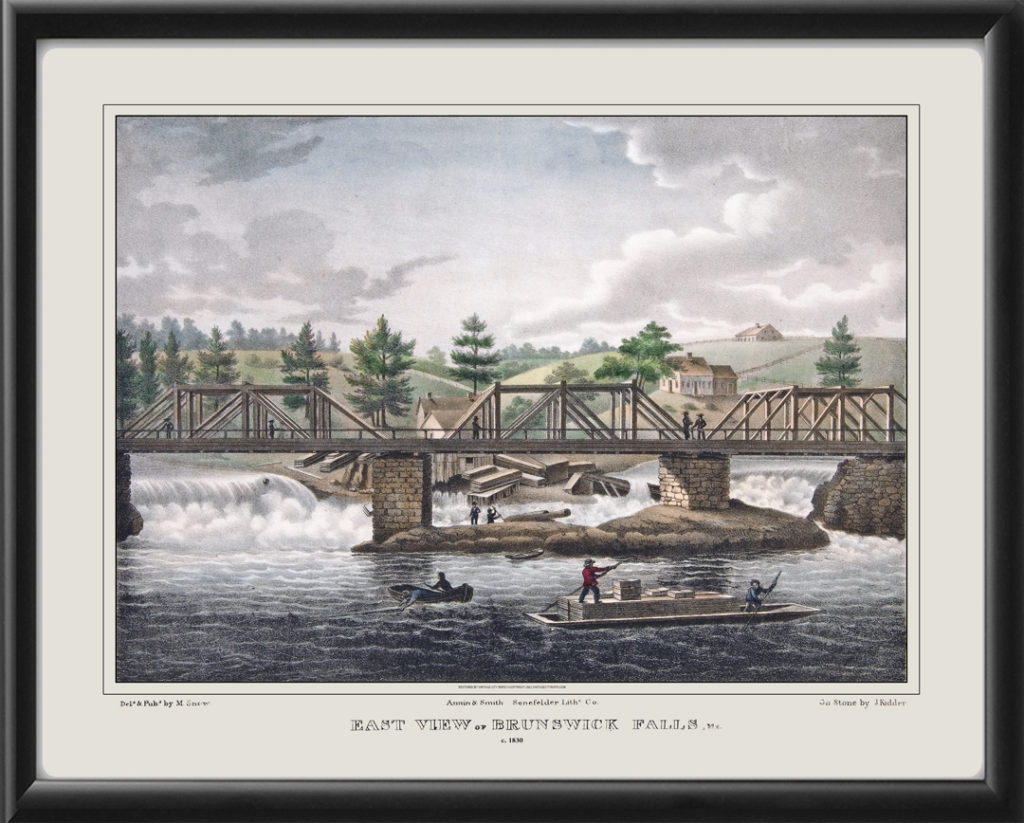 Brunswick Falls ME 1830 Restored Map | Vintage City Maps