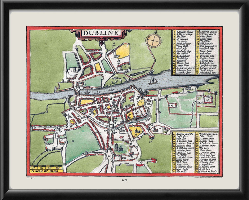 Dublin Ireland 1610 - Restored Map | Vintage City Maps