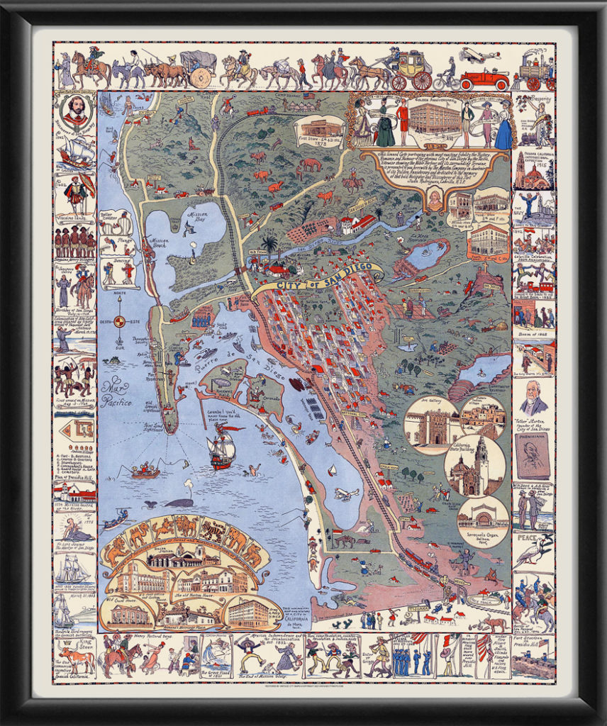 San Diego CA 1928 - Vintage City Maps - Restored City Views